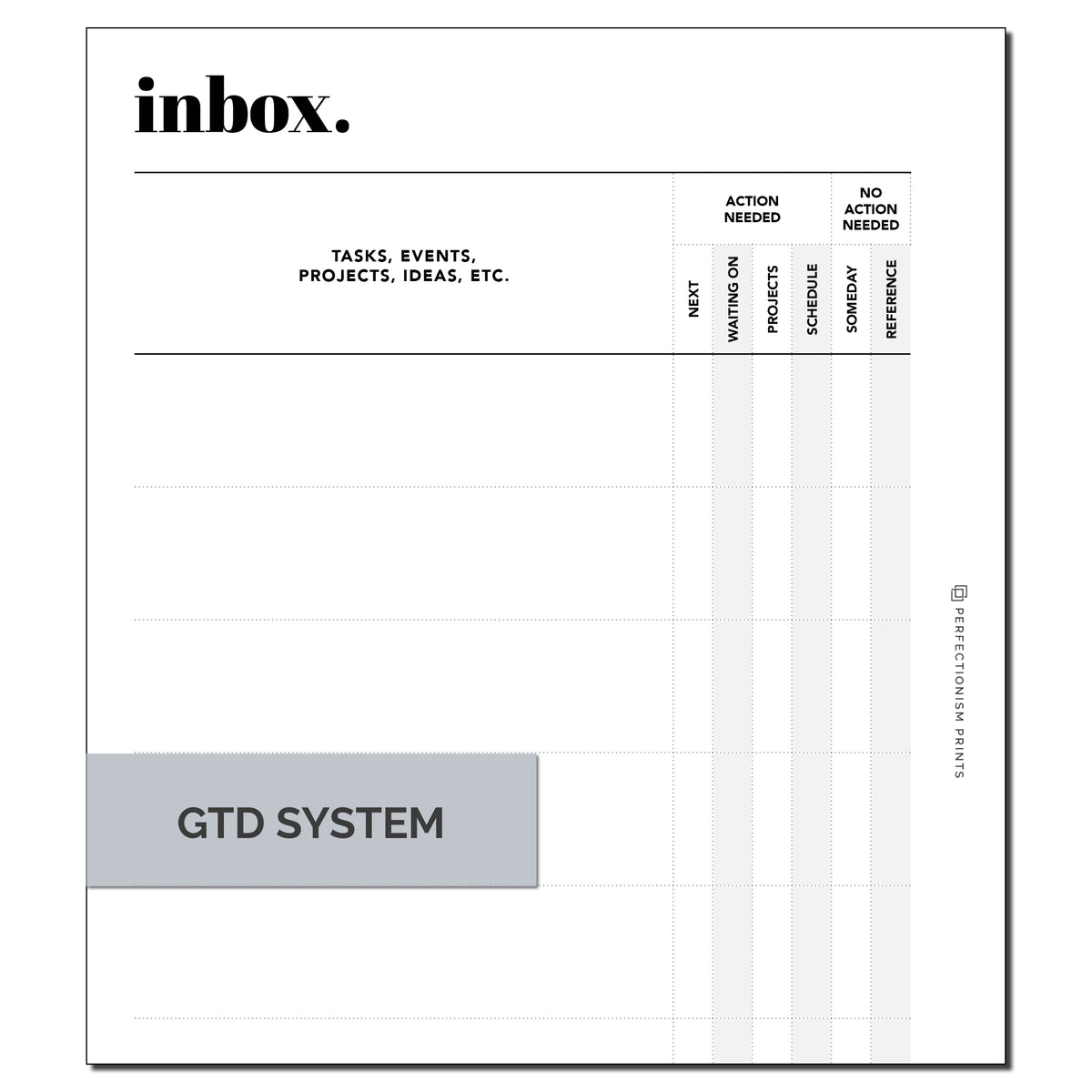 GTD Inbox – Perfectionism Prints